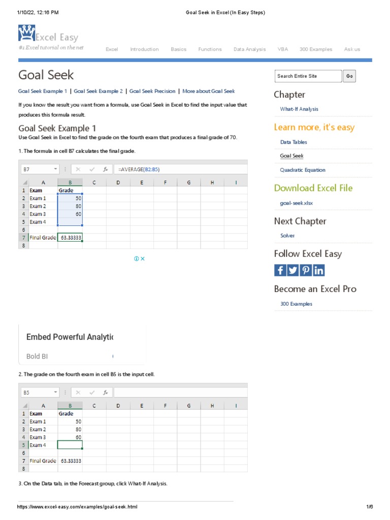 Goal Seek in Excel (In Easy Steps) | PDF | Microsoft Excel | Applied ...