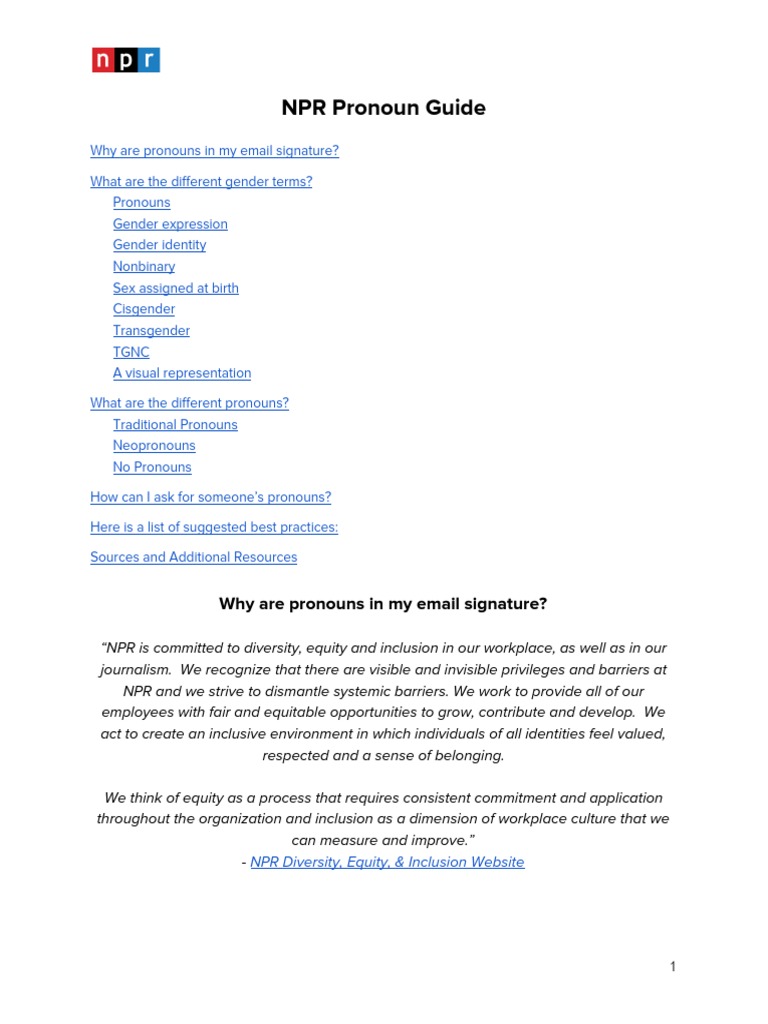 NPR Pronoun Guide: Why Are Pronouns in My Email Signature? | PDF ...