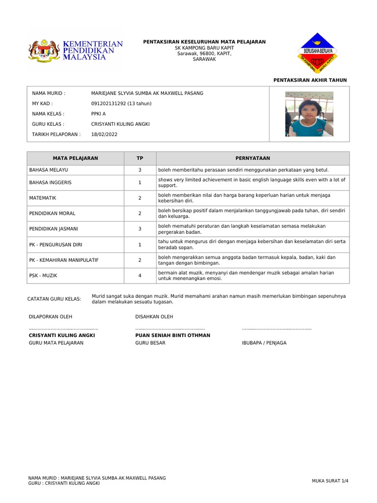 Mariejane Ulasan Murid Ppki A | PDF