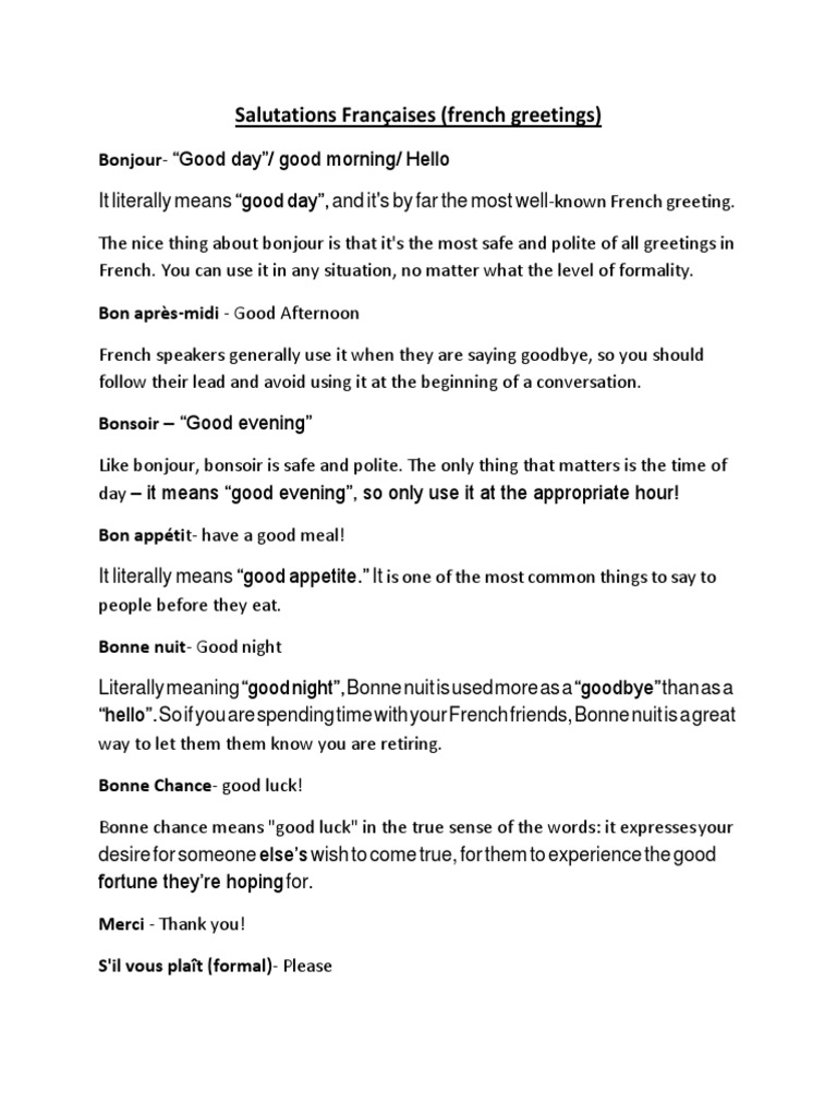 Salutations Françaises (French Greetings) : Bonjour-"Good Day"/ Good ...
