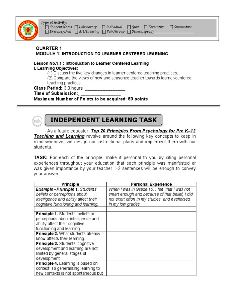 Independent Learning Task: Quarter 1 | Download Free PDF | Learning ...