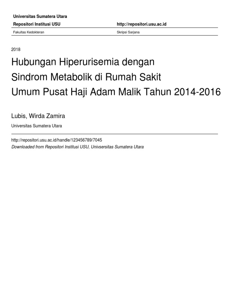 Hubungan Hiperurisemia Dengan Sindrom Metabolik Di Rumah Sakit Umum ...