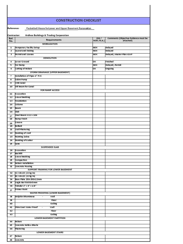 Contractor Checklist - Ramp Access, Lower & Upper | PDF | Basement | Wall