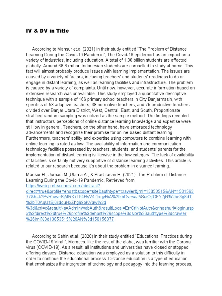 IV & DV Title | PDF | Educational Technology | Distance Education