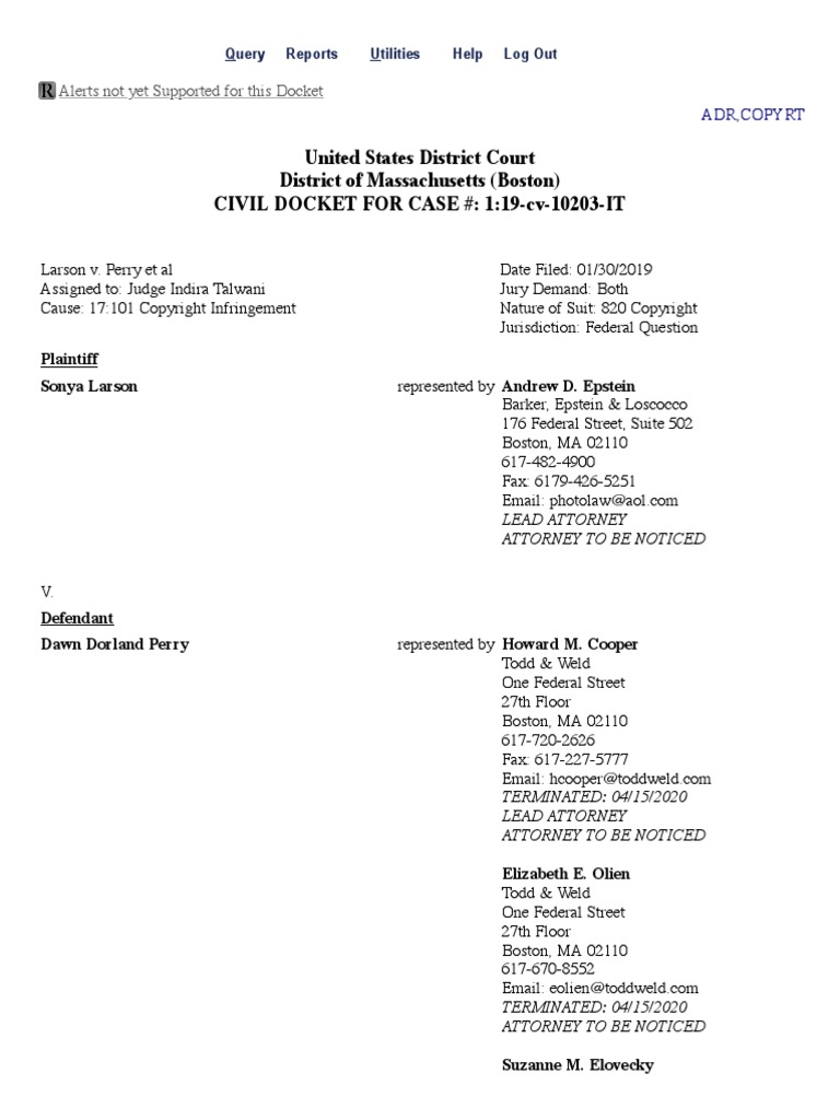 Civil Docket With 2022 Updates (Through 2/15) - Larson v. Perry ...