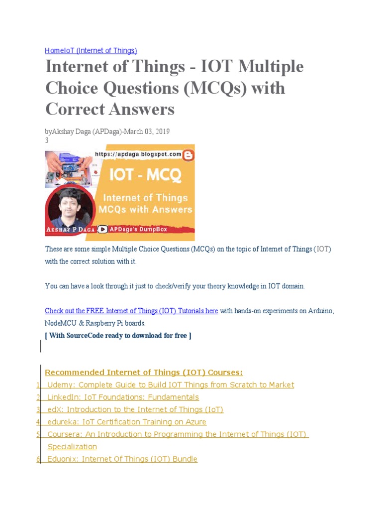 Iot MCQ | PDF | Computer Network | Transport Layer Security