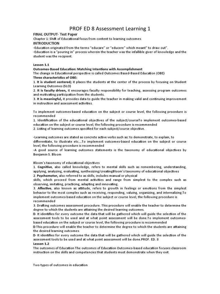 PROF ED 8 Assessment Learning 1 | PDF | Educational Assessment | Beowulf