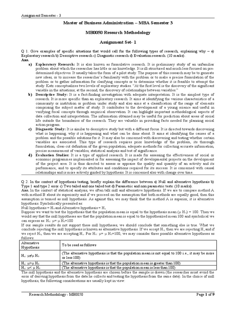 Master of Business Administration - MBA Semester 3 MB0050 Research ...