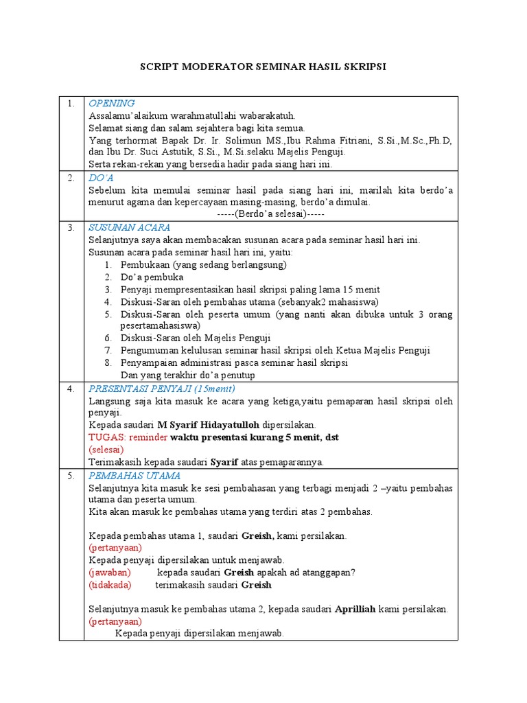 Script Moderator Seminar Hasil | PDF