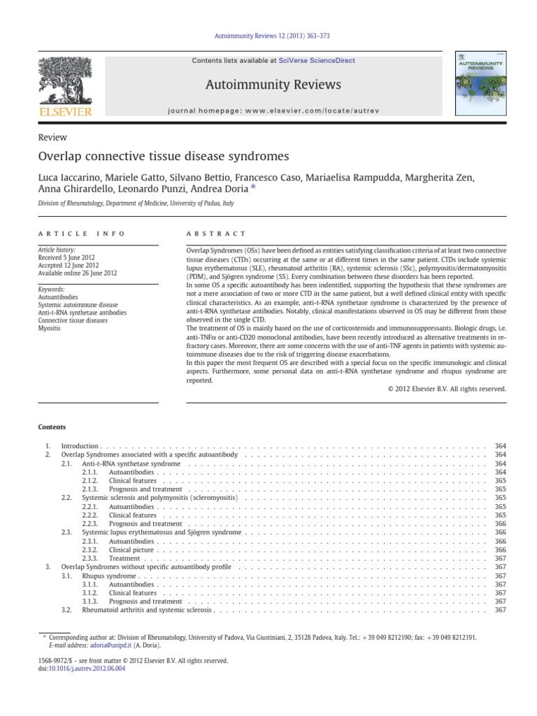 Overlap Connective Tissue Disease Syndromes | PDF | Immunology ...