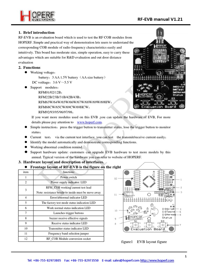 HopeRF RF-EVB Manual V1.21 | PDF | Electrical Connector | Fax