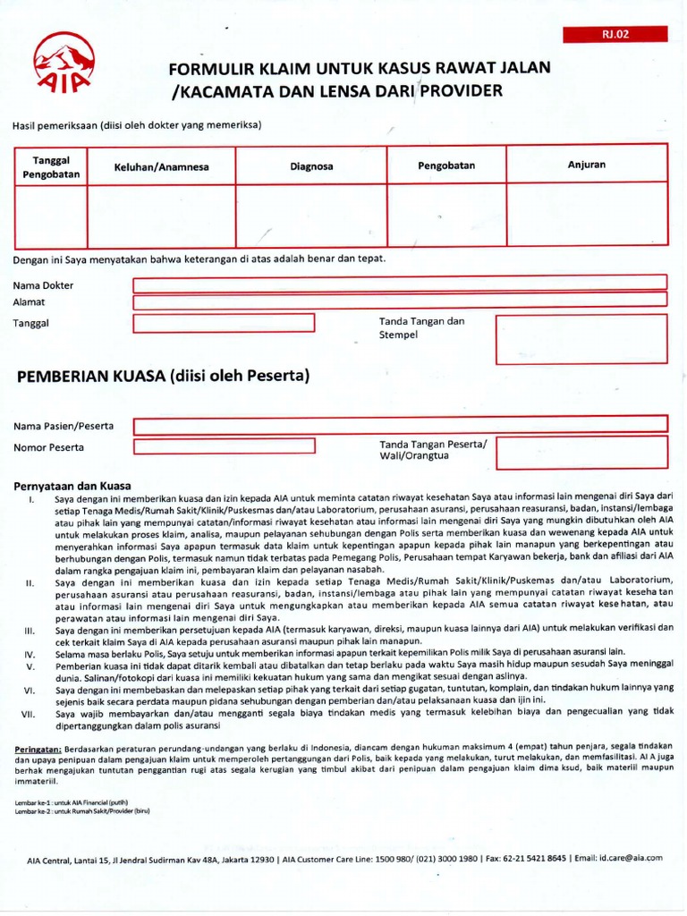 Form Asuransi AIA | PDF