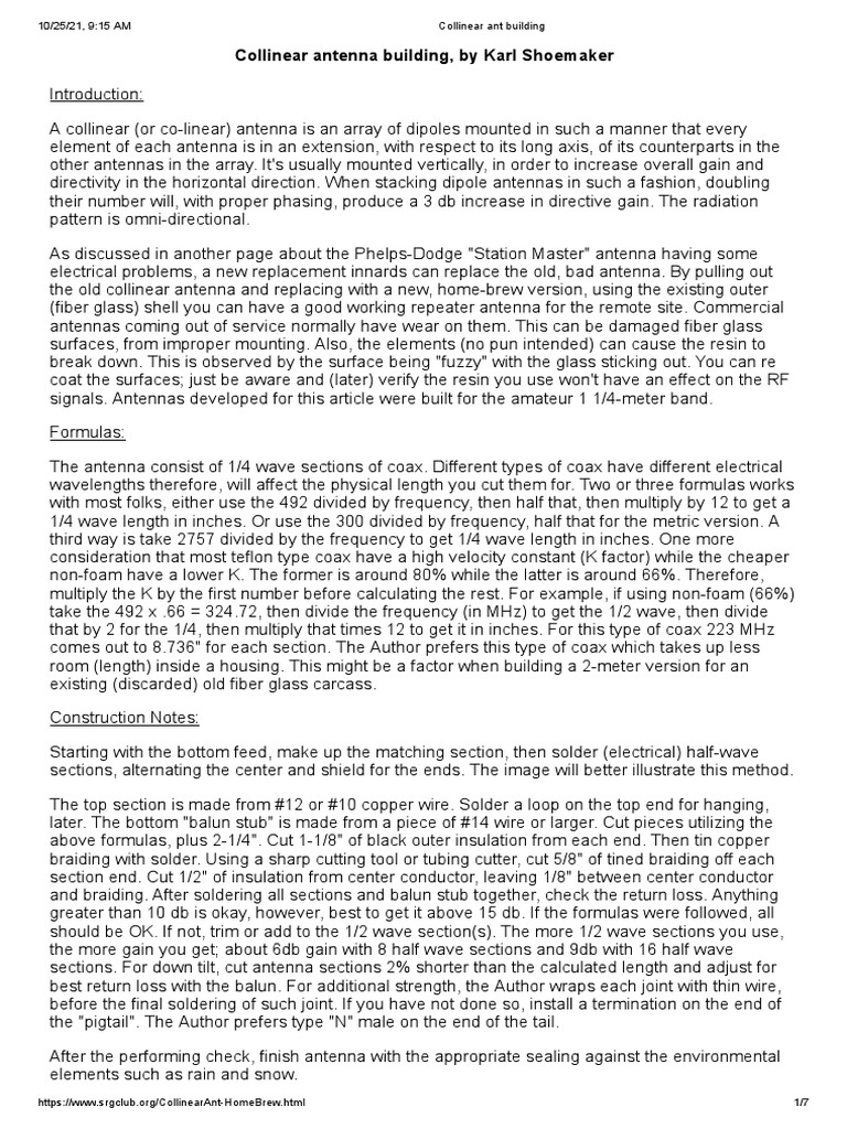 Collinear Ant Building | PDF | Antenna (Radio) | Coaxial Cable