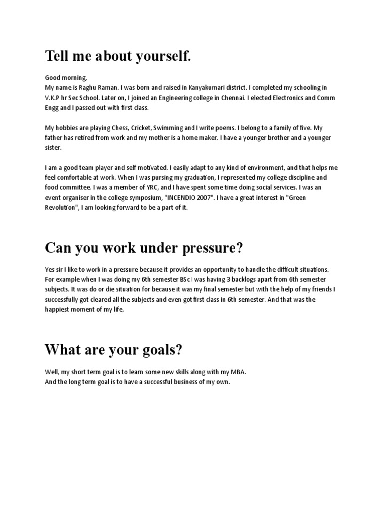 Tell Me About Yourself | PDF