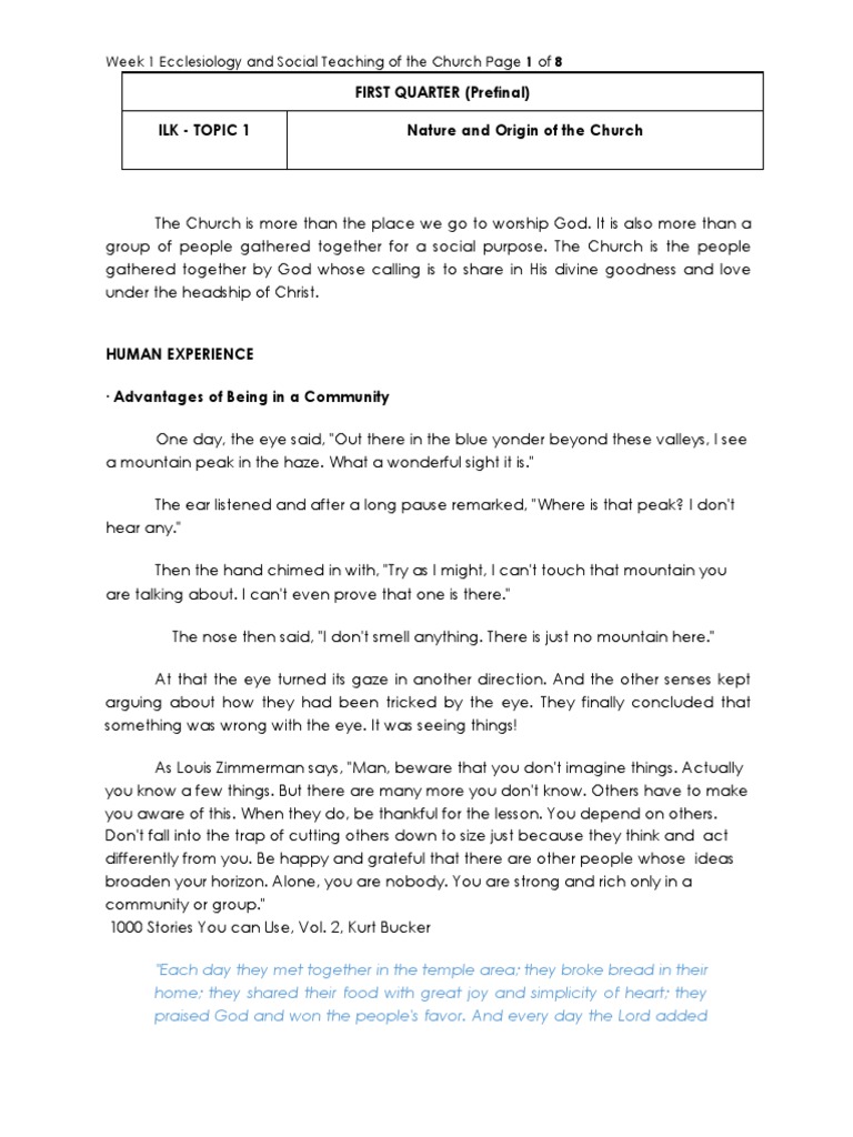 Topic 1 Nature and Origin of The Church | PDF | Catholic Church | Eucharist