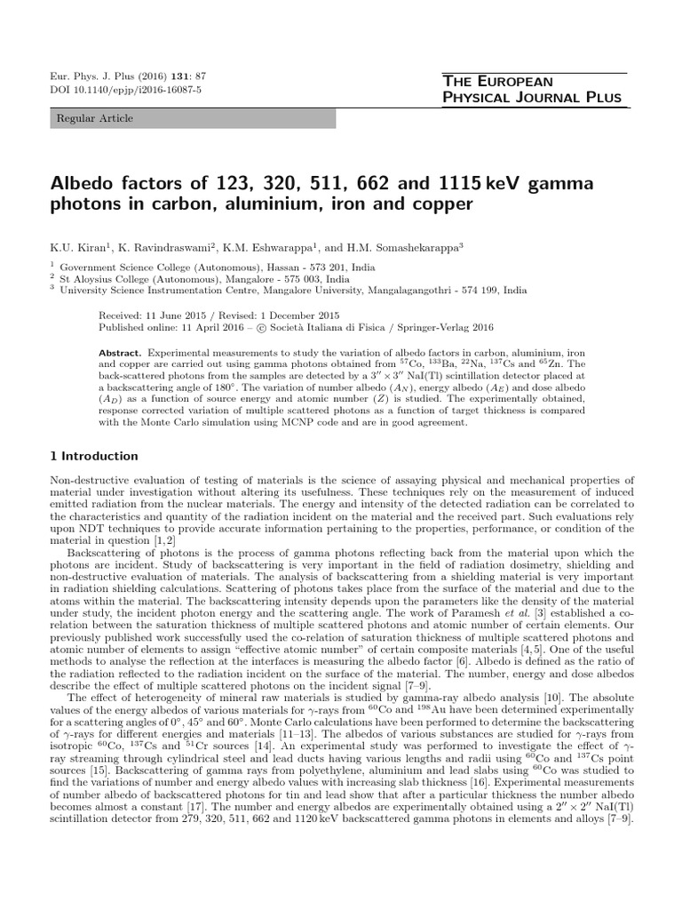 Eur. Phys. J. Plus (2016) 131 - 87 - Albedo Factors | PDF | Gamma Ray ...