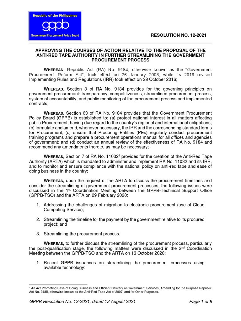 GPPB Resolution No. 12-2021 | PDF | Verification And Validation ...