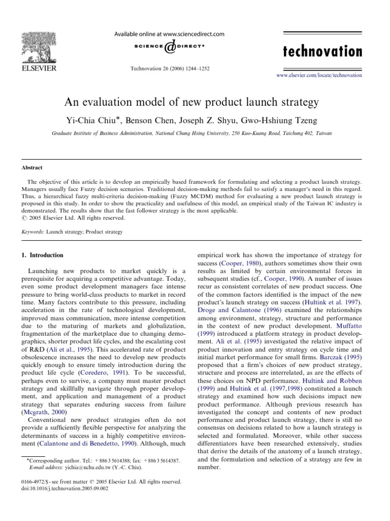 An Evaluation Model of New Product Launch Strategy | PDF | Strategic ...