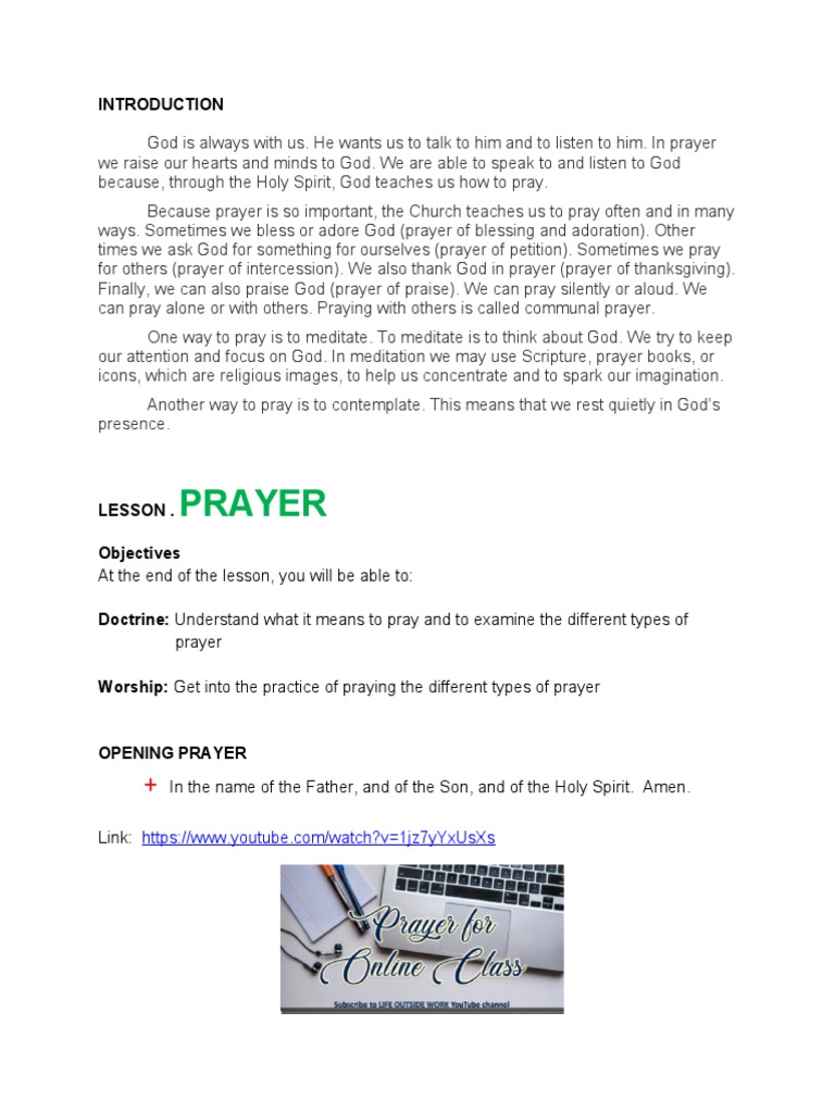 Prayer: at The End of The Lesson, You Will Be Able To | PDF | Prayer | God