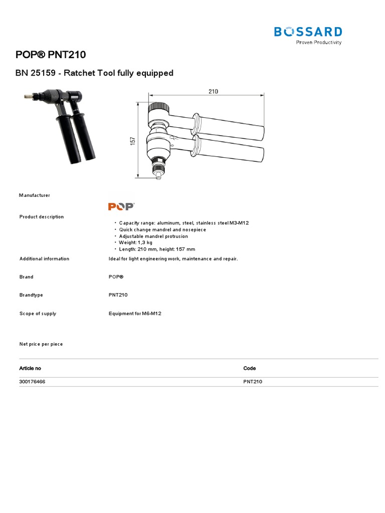 POP® PNT210: BN 25159 - Ratchet Tool Fully Equipped | PDF