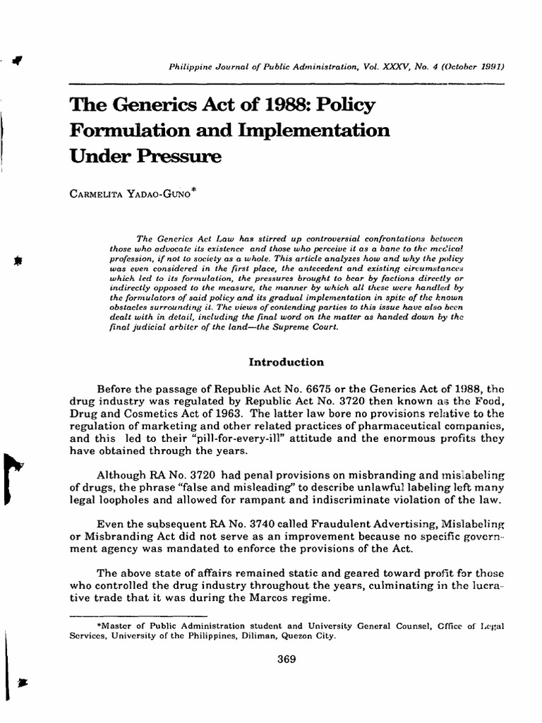 10 - The Generics Act of 1988 | PDF | Generic Drug | Prescription Drugs