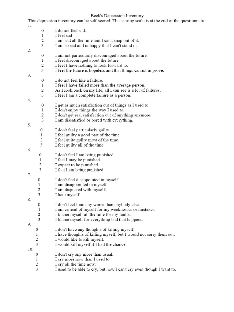 Beck Depression Inventory BDI | PDF