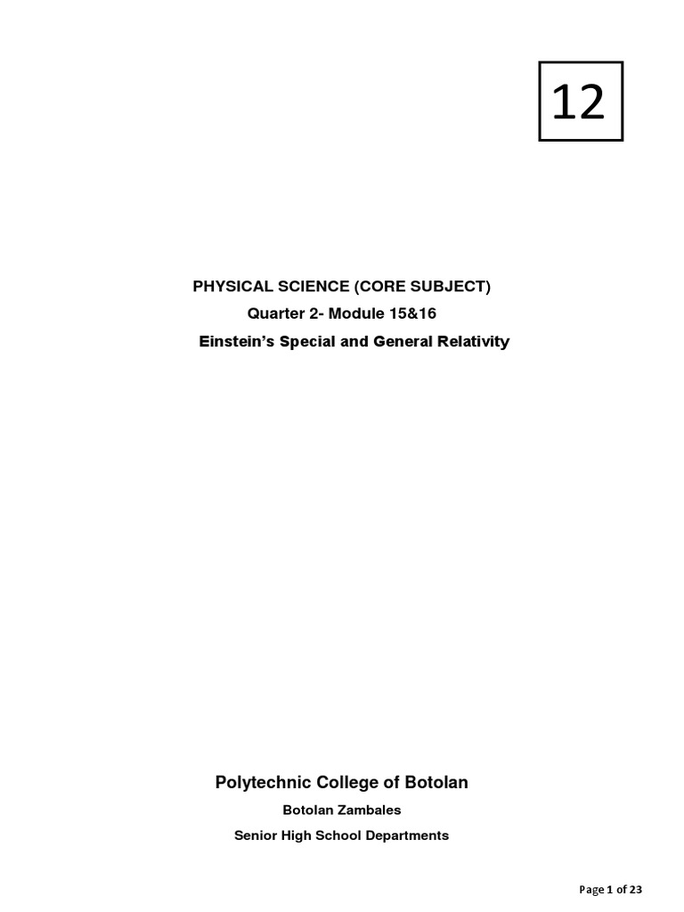 Q2 MODULE 15 & 16 Physical Science | PDF | Universe | Special Relativity Q2 MODULE 15 & 16 Physical Science | PDF | Universe | Special Relativity