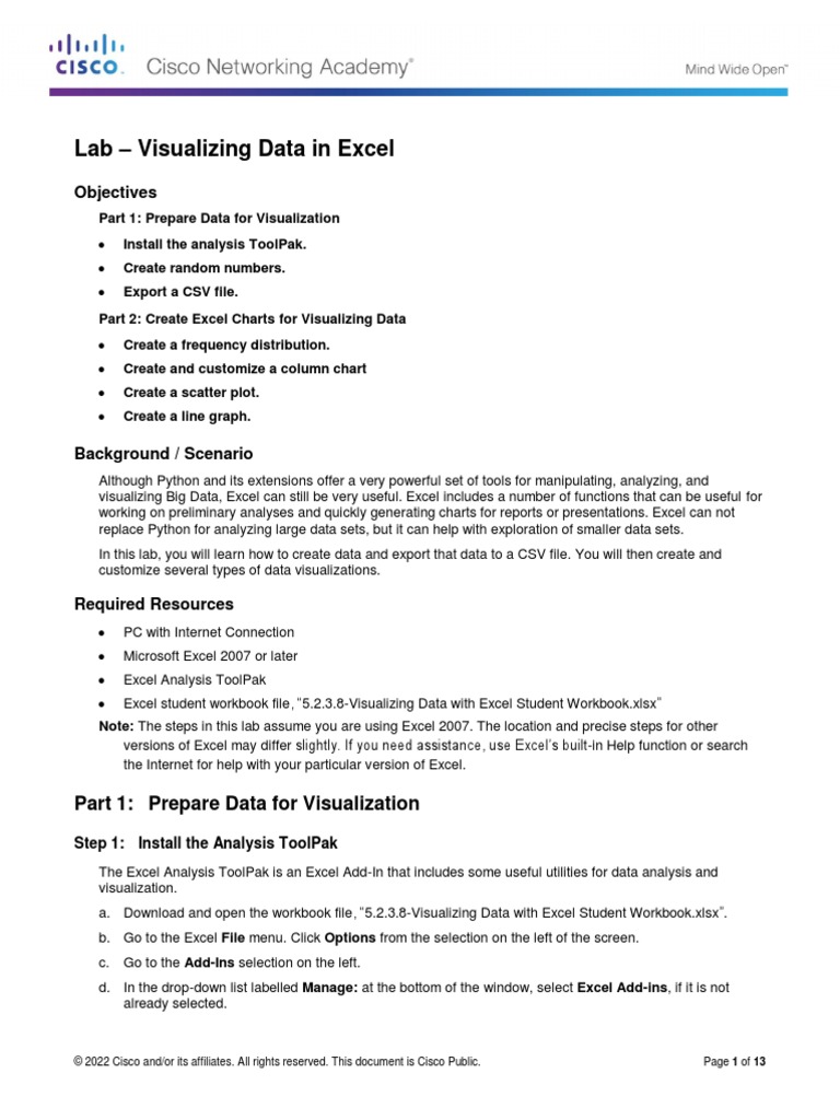 Lab - Visualizing Data in Excel: Objectives | PDF | Microsoft Excel | Chart