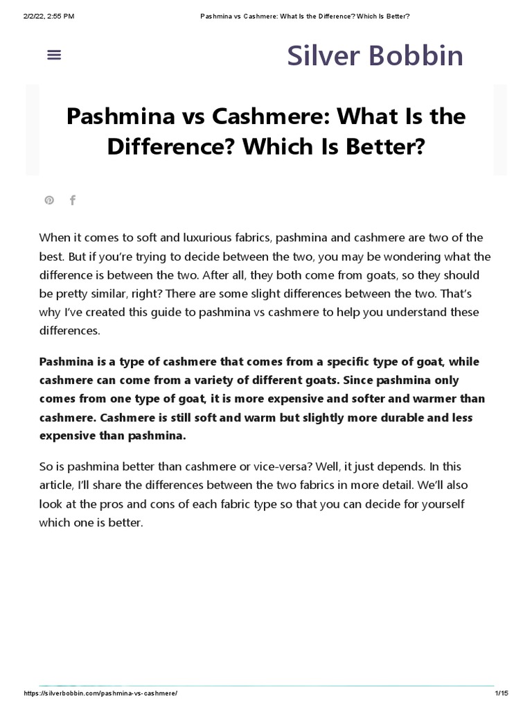 Pashmina Vs Cashmere - What Is The Difference - Which Is Better | PDF | Textiles | Clothing