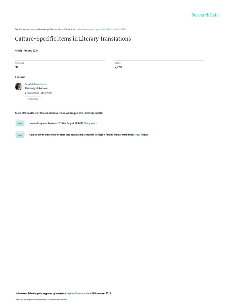 Culture-Specific Items in Literary Translations | PDF | Translations ...