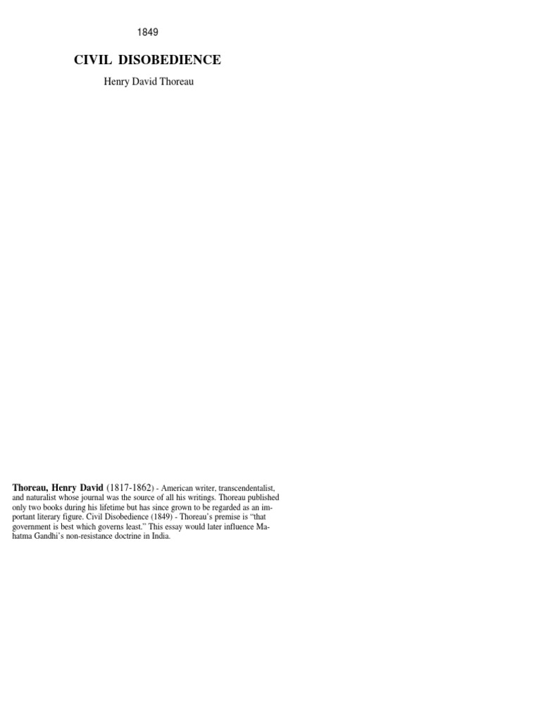 Civil Disobedience - Thoreau | PDF | Civil Disobedience (Thoreau ...