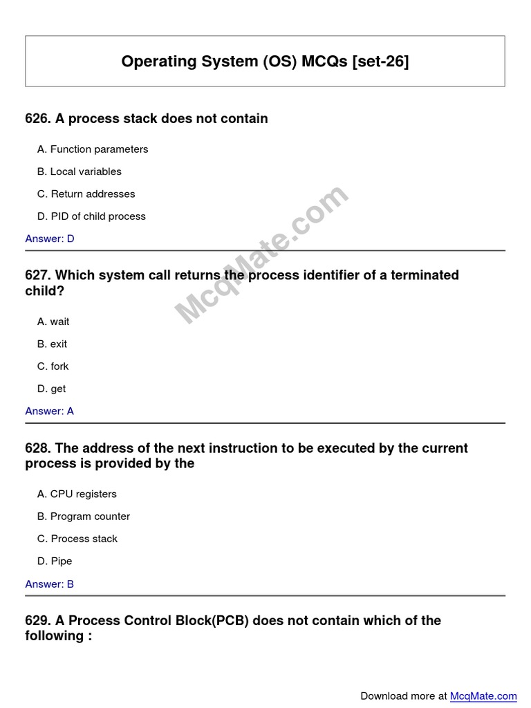 Operating System (OS) Solved MCQs (Set-26) | PDF | Process (Computing) | Computer Science