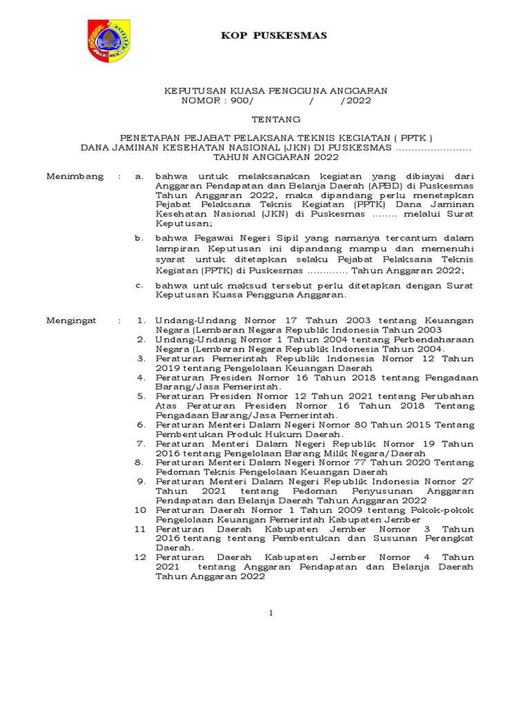 Contoh PPTK Pusk | PDF