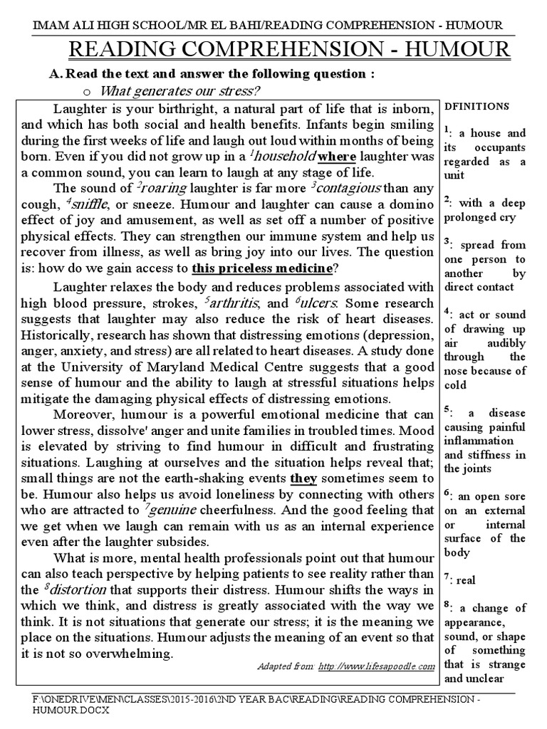 Reading Comprehension - Humour | PDF | Laughter | Humour