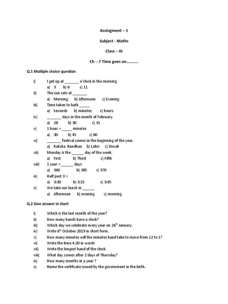 Assingment Maths Class - III | PDF