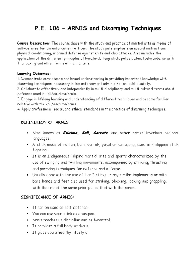 Arnis Module 1 Pdf Foot Combat