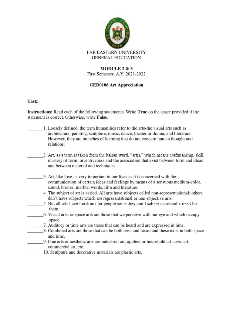 Formative Assessment2 - Subject, Function and Shape of Art | PDF