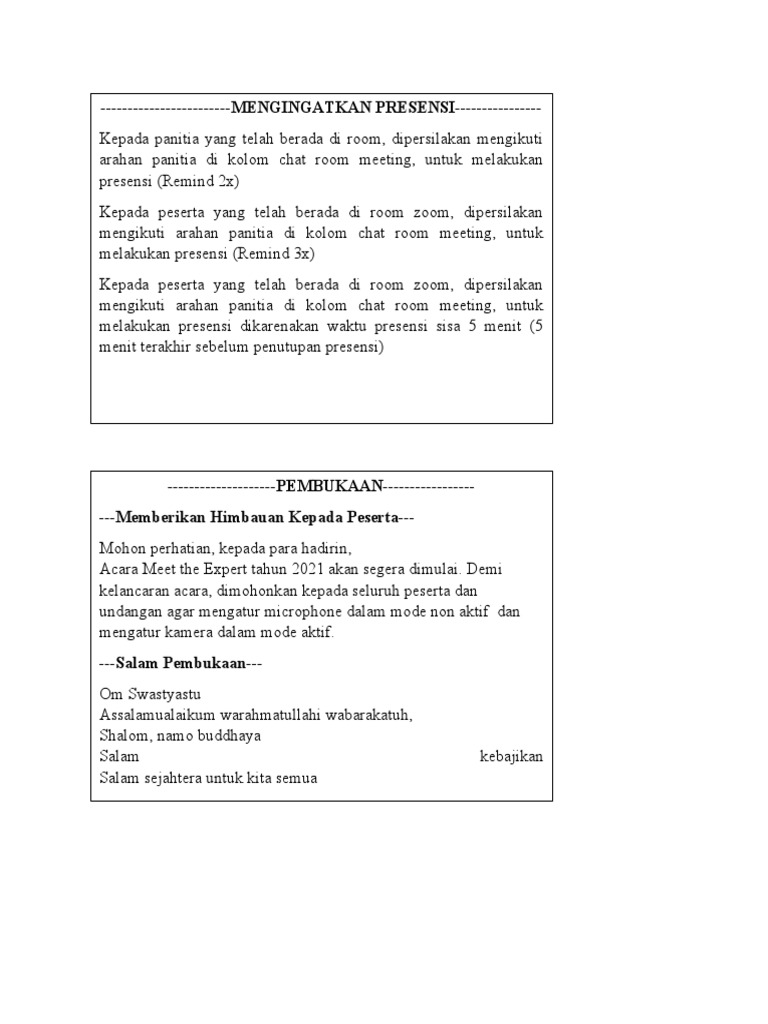 Teks MC Acara Zoom Meeting | PDF