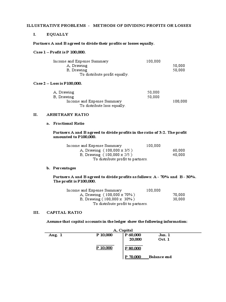 ILLUSTRATIVE PROBLEMS - Methods of Dividing Profits or Losses | PDF ...