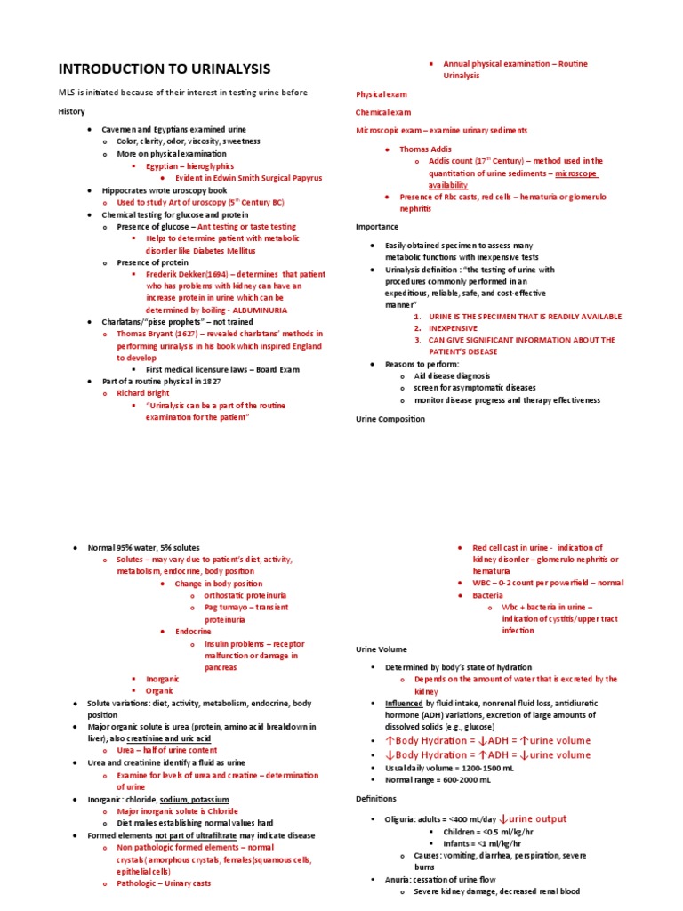 Introduction To Urinalysis | PDF | Urine | Medical Specialties