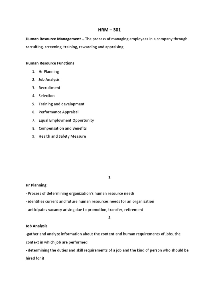 HRM 301 | PDF | Human Resource Management | Employment