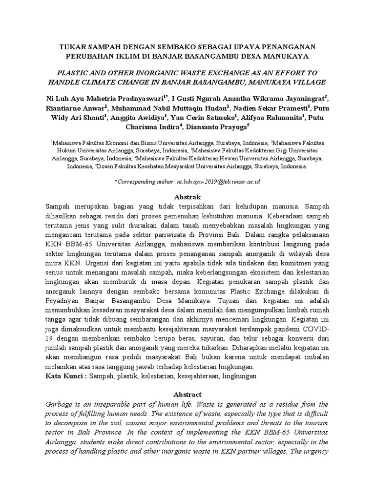 Artikel KKN BBM-65 Kelompok 1 Koordinator 1 | PDF