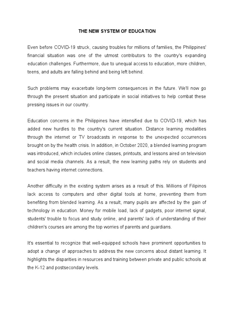 THE NEW SYSTEM OF EDUCATION-Written Speech | PDF | Educational ...