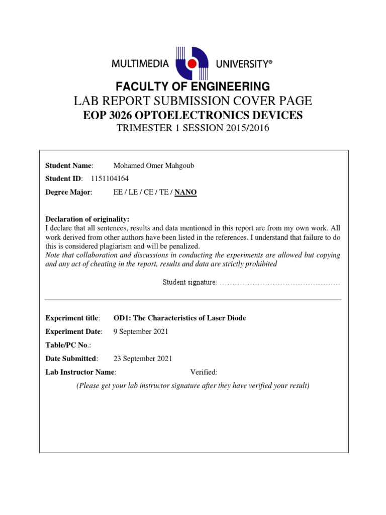 OD1 Lab | PDF | Laser | Physics