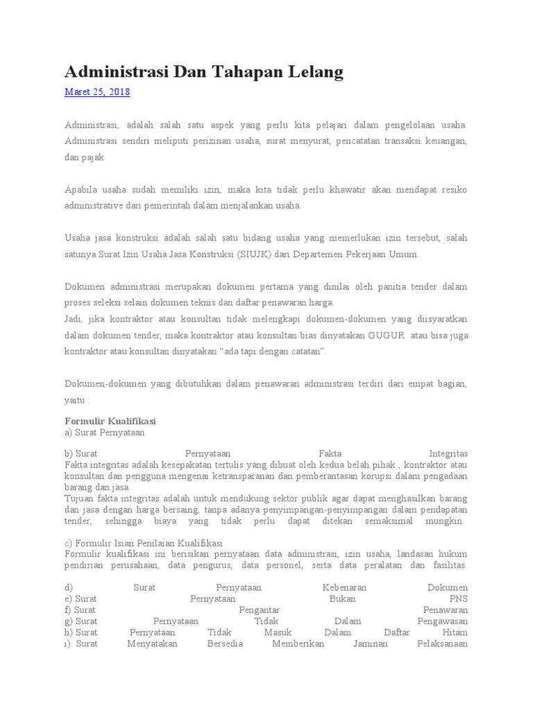 Administrasi Dan Tahapan Lelang | PDF