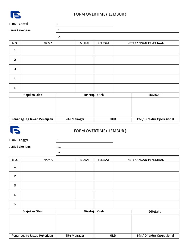 Form Lembur RDMP | PDF