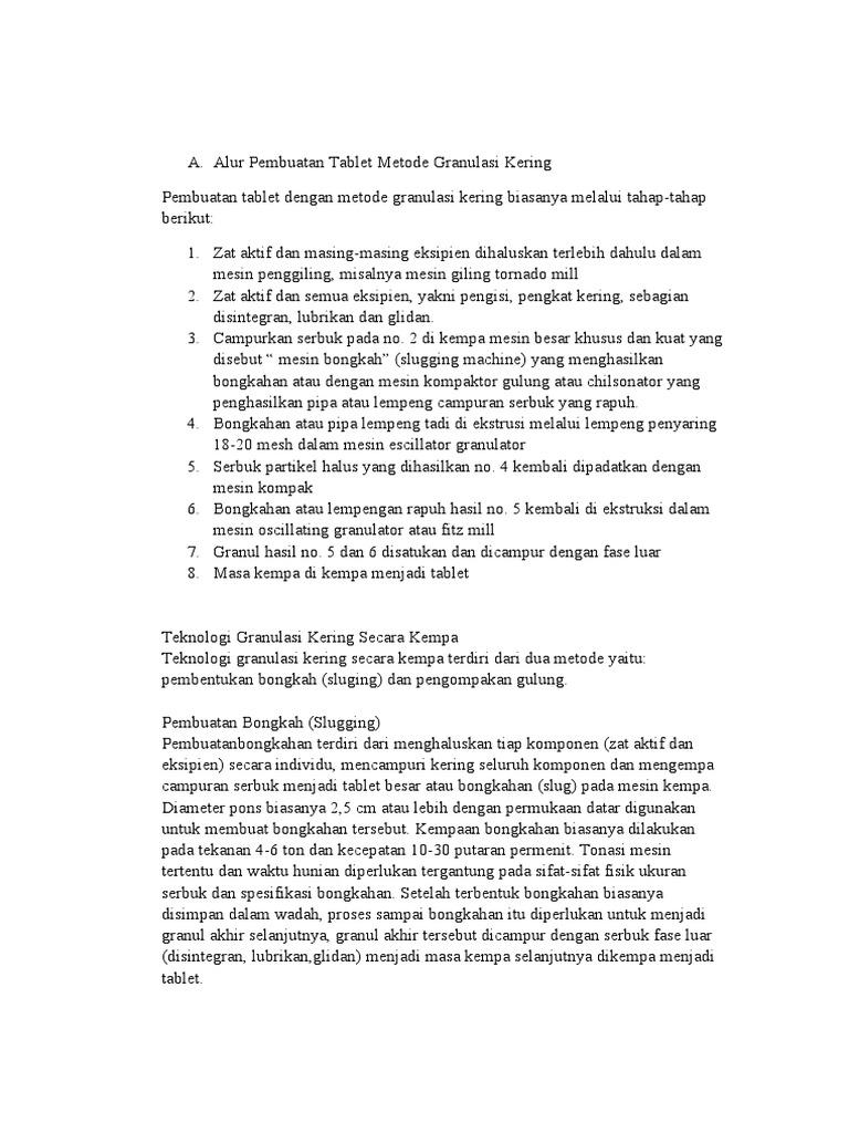 Alur Pembuatan Tablet Metode Granulasi Kering | PDF