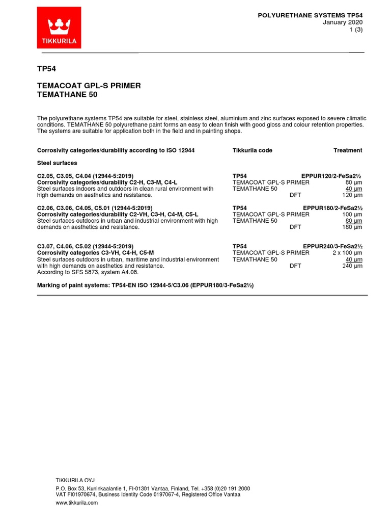 TP54 January2020 Temacoat GPL-S+Temathane 50 2022 | PDF | Paint | Corrosion