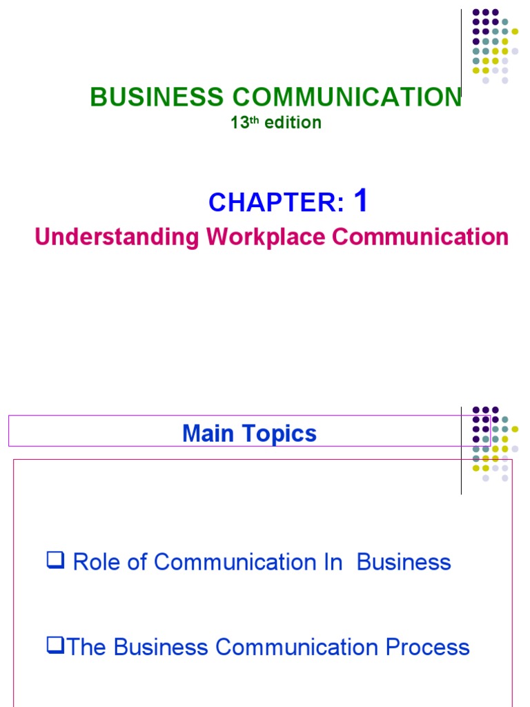 Chapter 1 - Communication in The Workplace | PDF | Communication ...