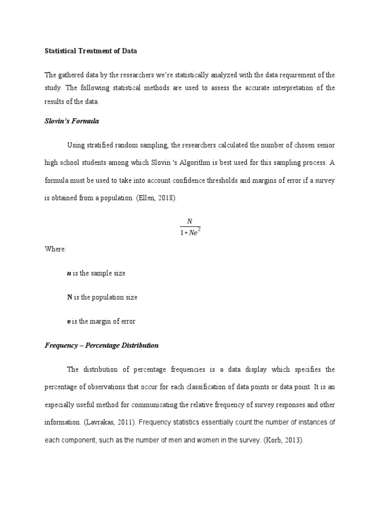 Statistical Treatment of Data: Slovin's Formula | PDF | Statistics ...